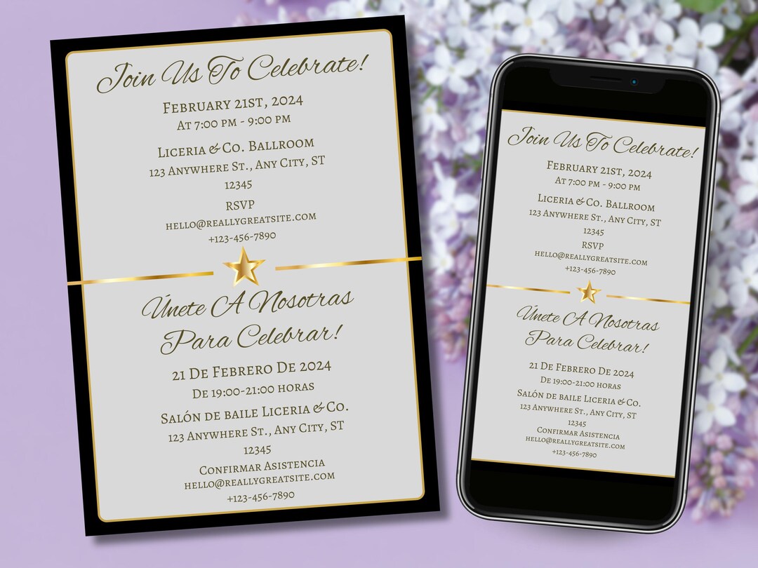 Bilingual Invitation Template, Dual Language Party Invite (digital ...