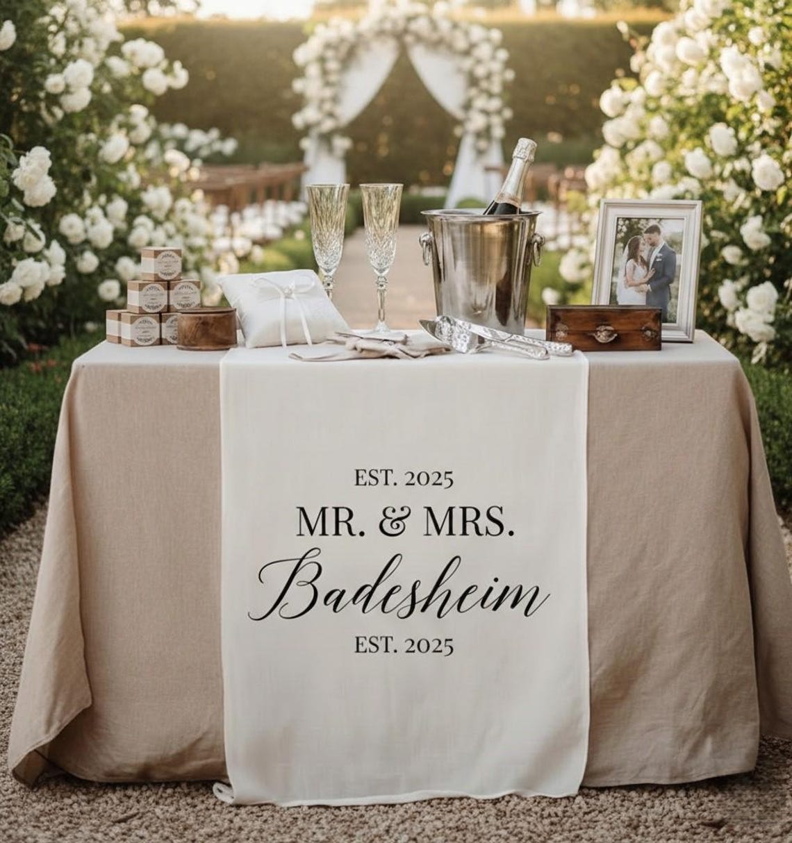 Personalized Wedding Table Runner, Custom Mr & Mrs Name, Anniversary ...
