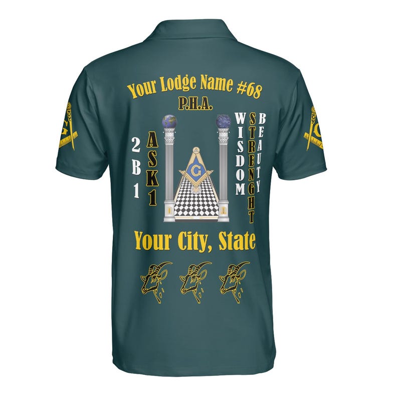 Personalized Lodge Name PHA Riding the Goat Freemasonry 3D Men's Polo ...