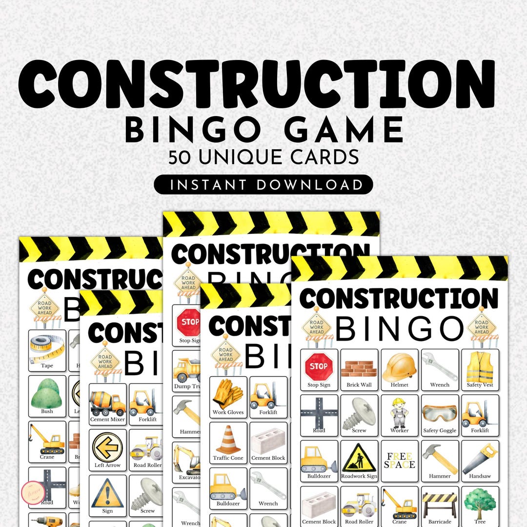 Construction Bingo Game Printable | Instant Download - Etsy