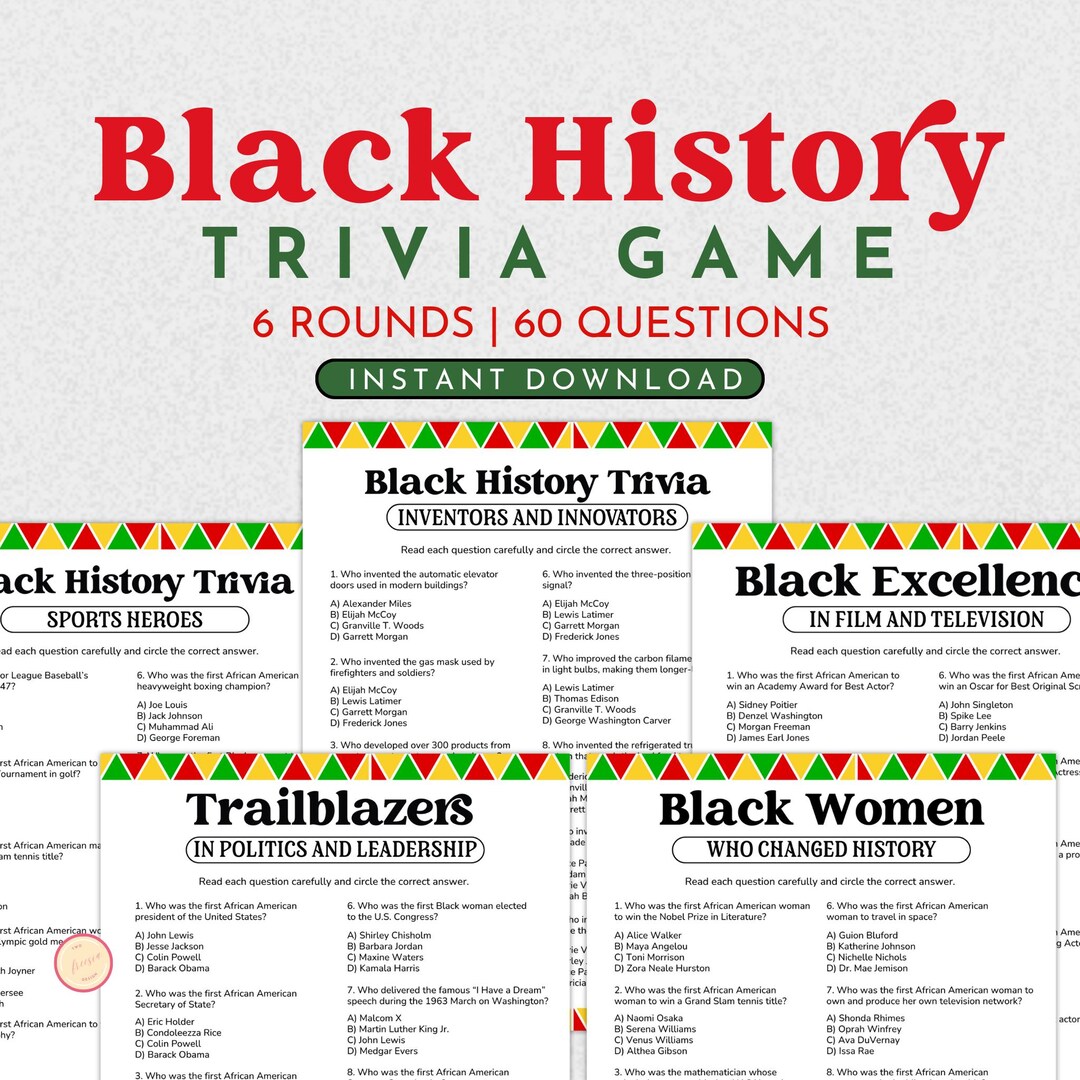 Printable Black History Trivia Game Bundle | Instant Download - Etsy