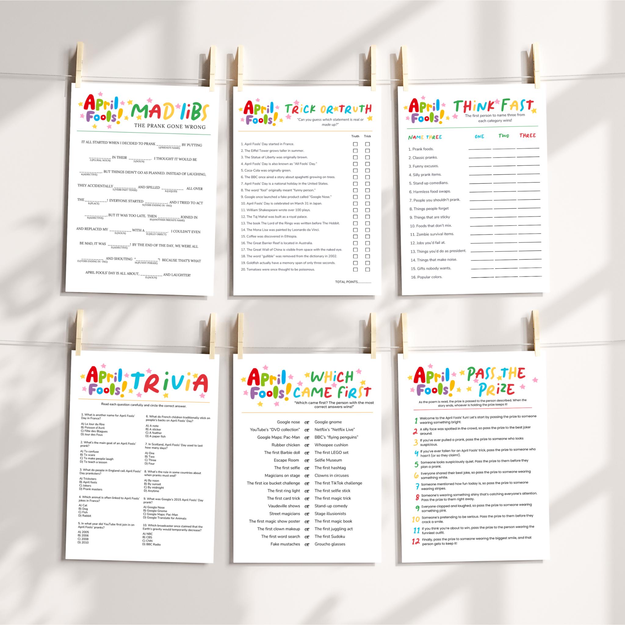 April Fools Day Game Bundle Printable | Instant Download - Etsy