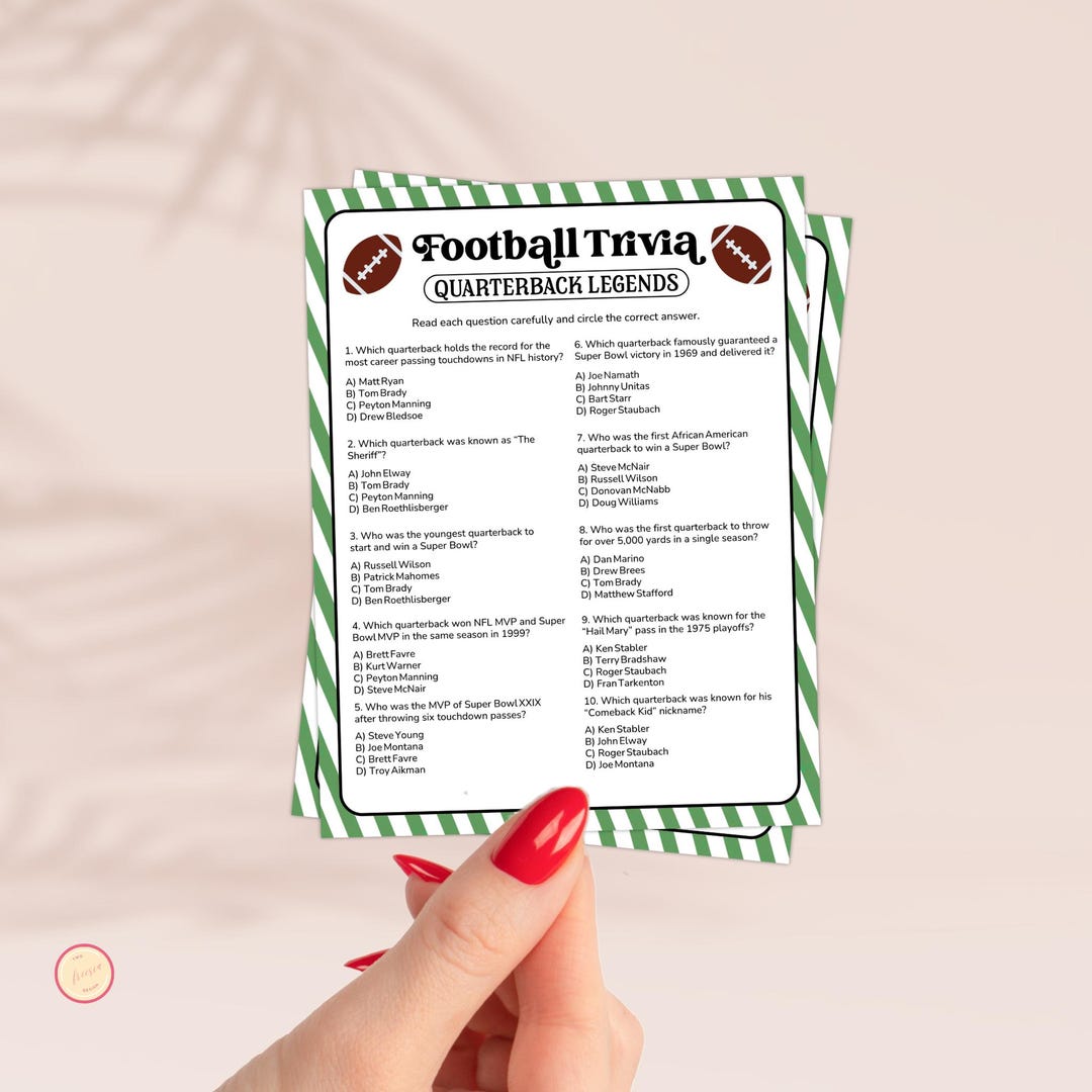 Football Quarterback Trivia Game Printable (instant Download) - Etsy