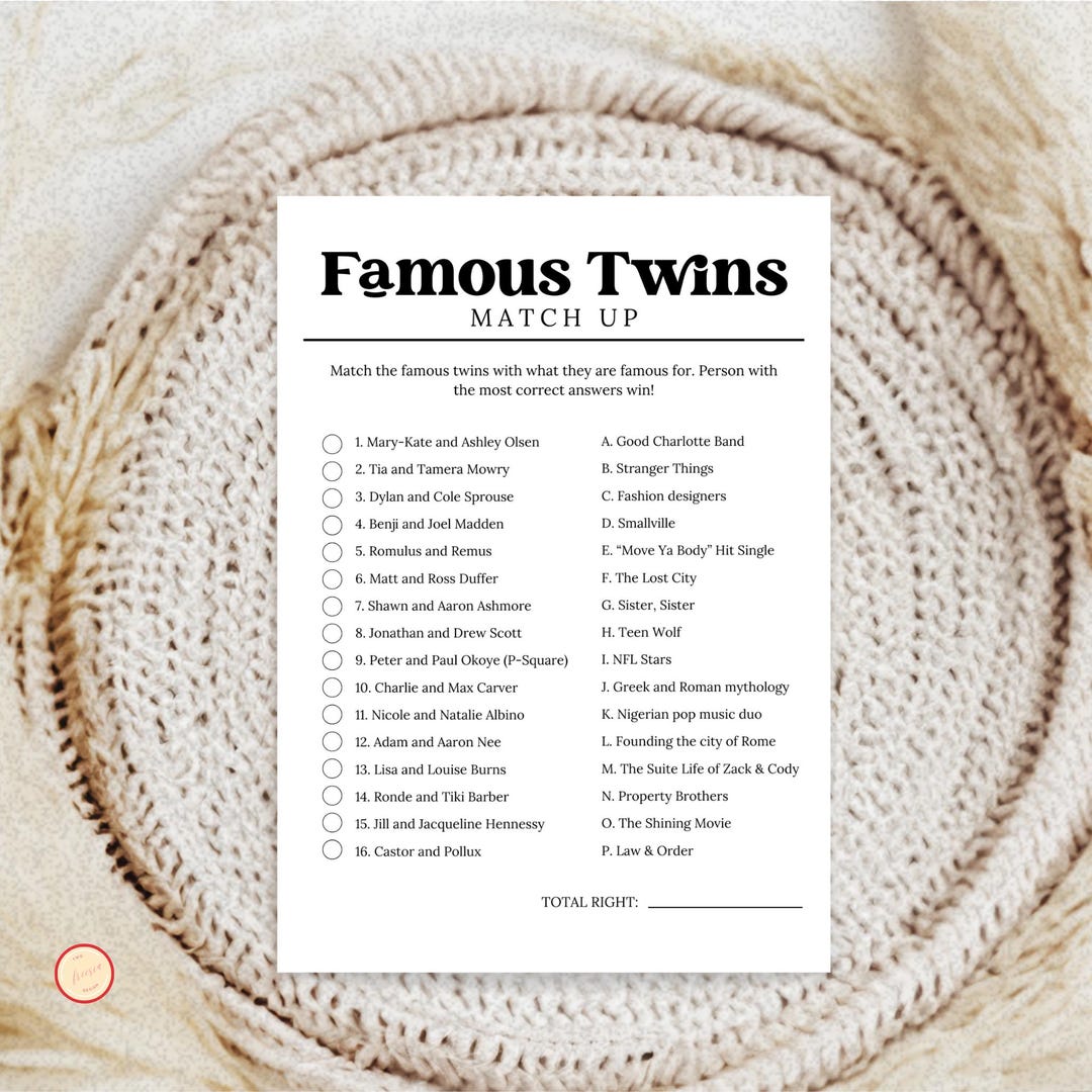 Famous Twins Trivia Game for Baby Showers | Instant Download - Etsy