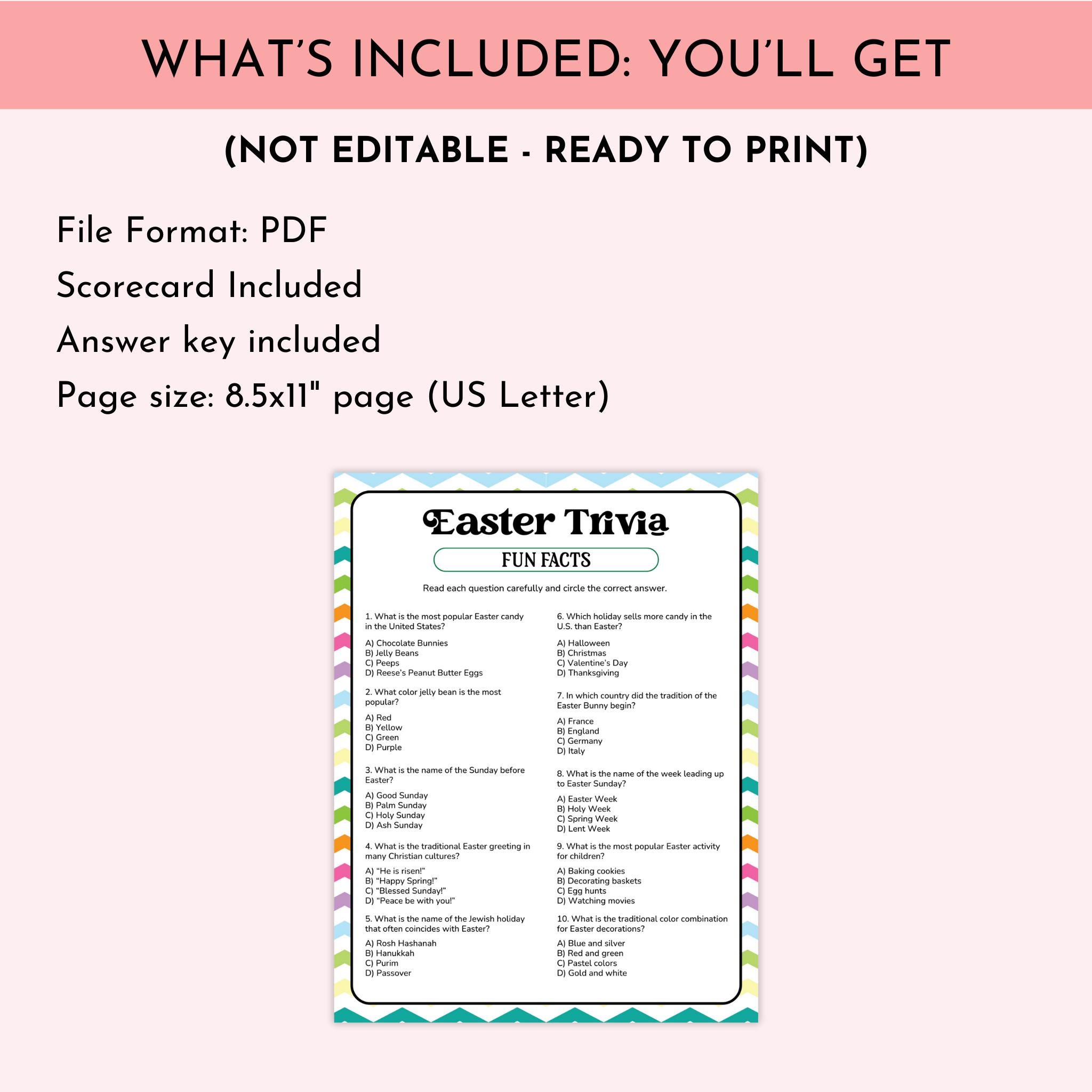 Easter Fun Facts Trivia Game Printable | Instant Download - Etsy