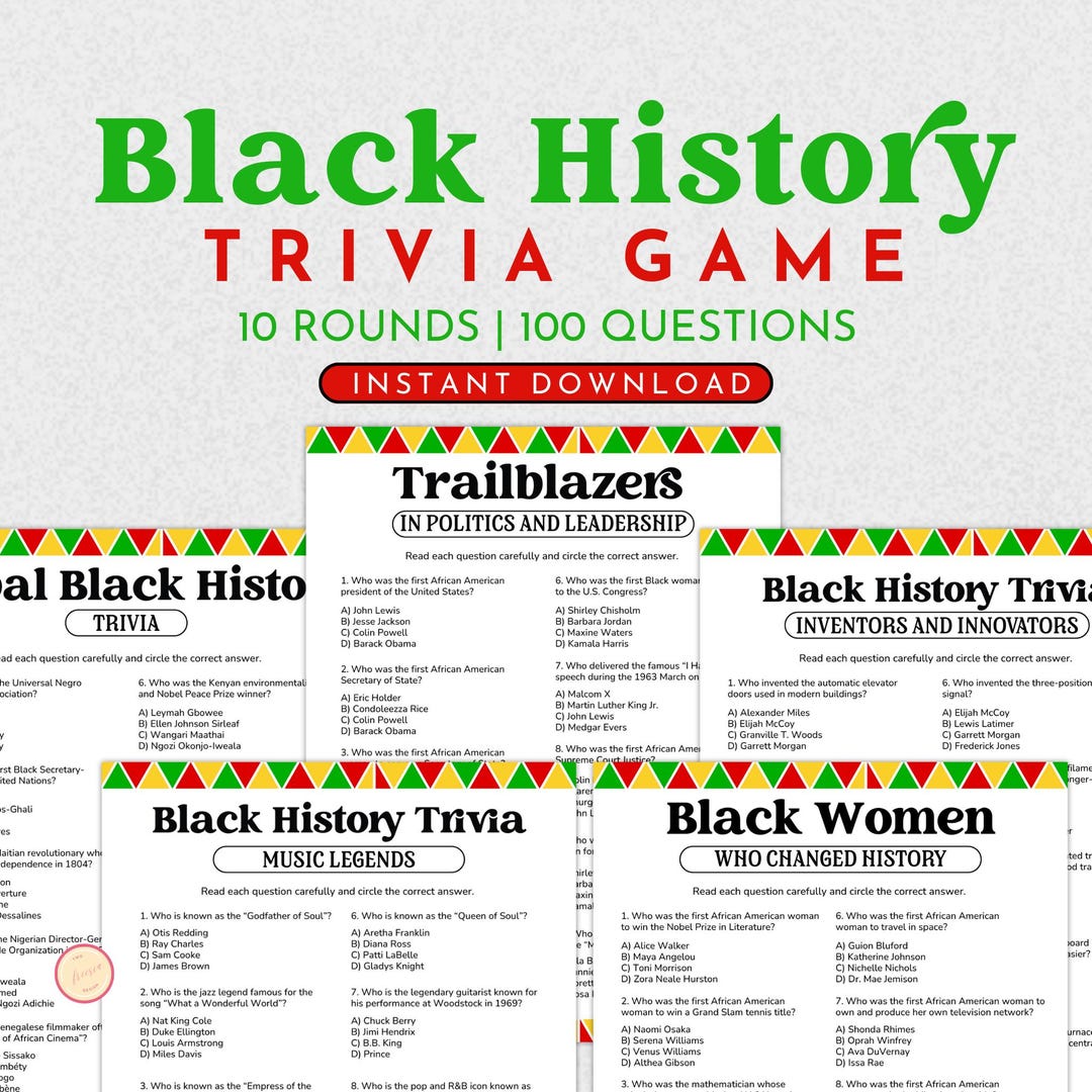 Black History Trivia Game Bundle Printable | Instant Download - Etsy