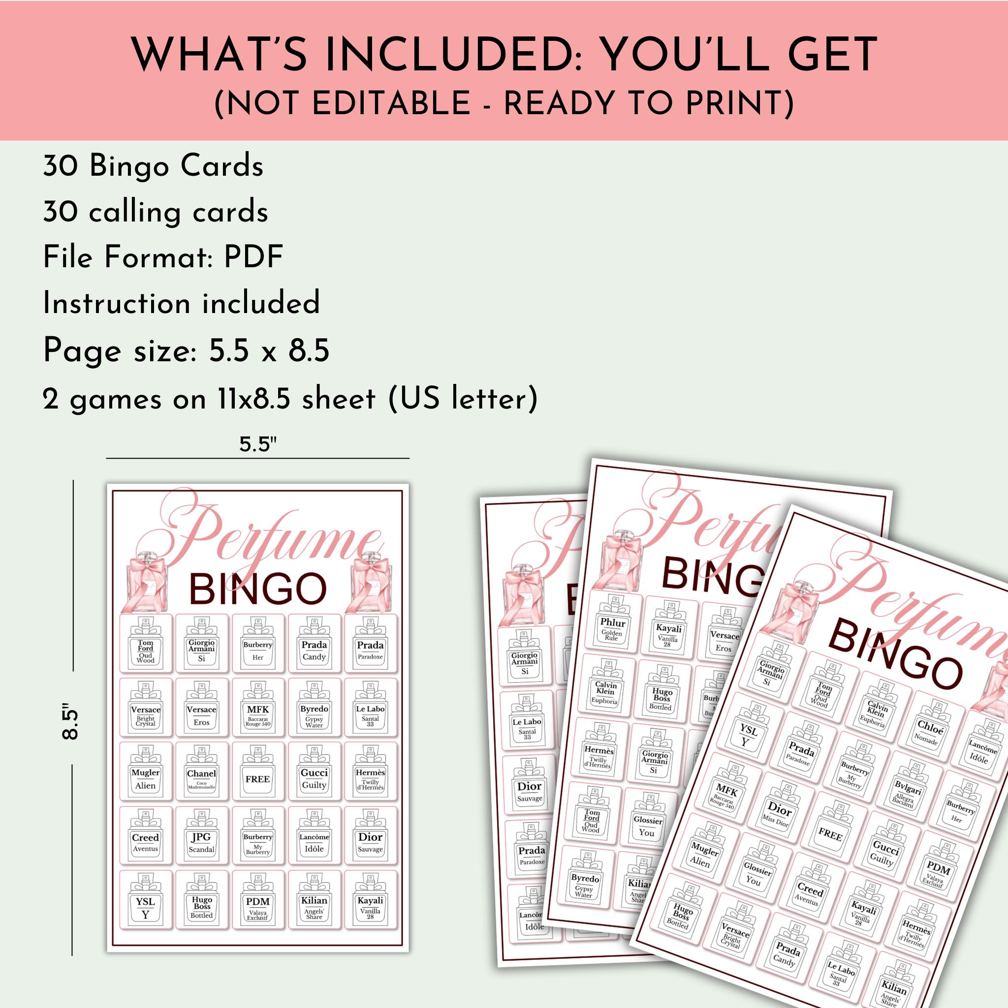 Perfume Bingo Game Printable | Instant Download - Etsy