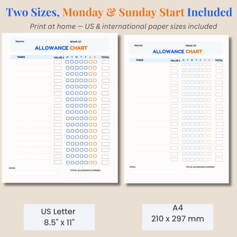 Allowance Chart for Kids | Printable Weekly Money Tracker + Canva ...
