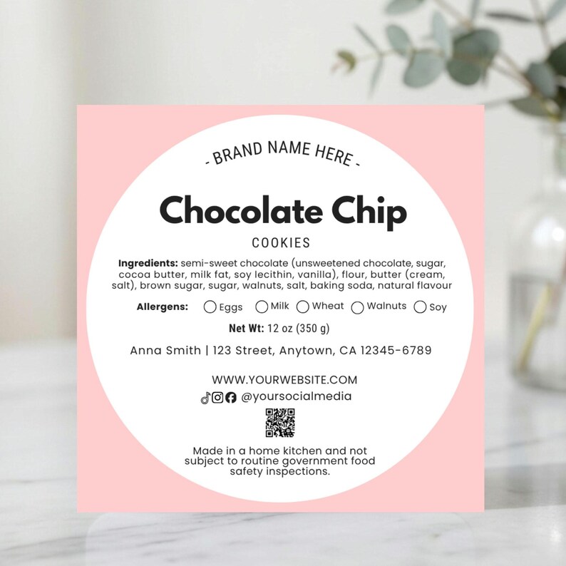 Editable Cottage Food Label Template | Round Bakery Sticker Canva ...