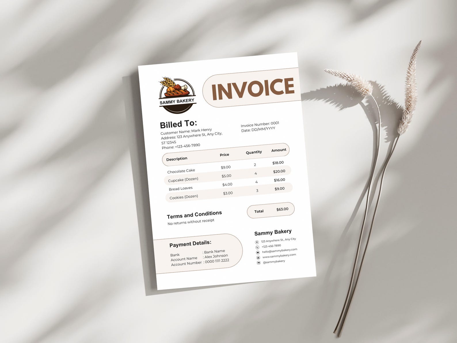 Editable Bakery Invoice Template, Editable Canva Order Invoice, Home ...
