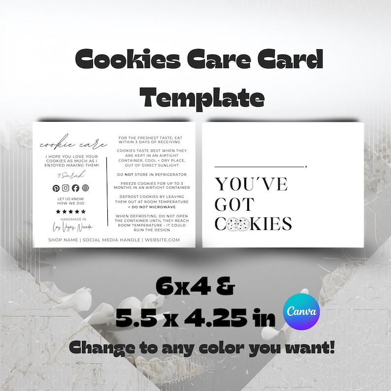 Editable Cookie Care Card Template, Printable Bakery Insert Card, Canva ...