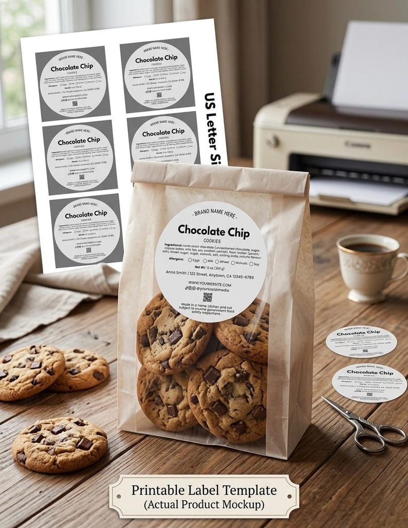 Editable Cottage Food Label Template | Round Bakery Sticker Canva ...