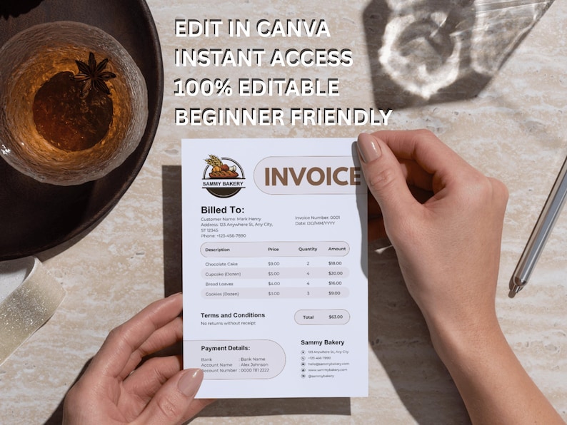 Editable Bakery Invoice Template, Editable Canva Order Invoice, Home ...