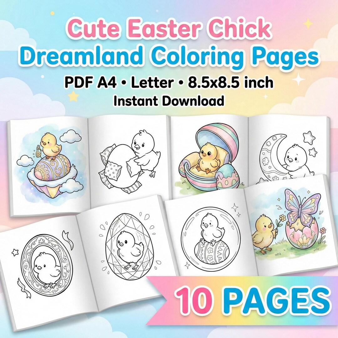 Easter Chick Coloring Pages, Toddler Activity (PDF A4/letter/8.5x8.5 ...