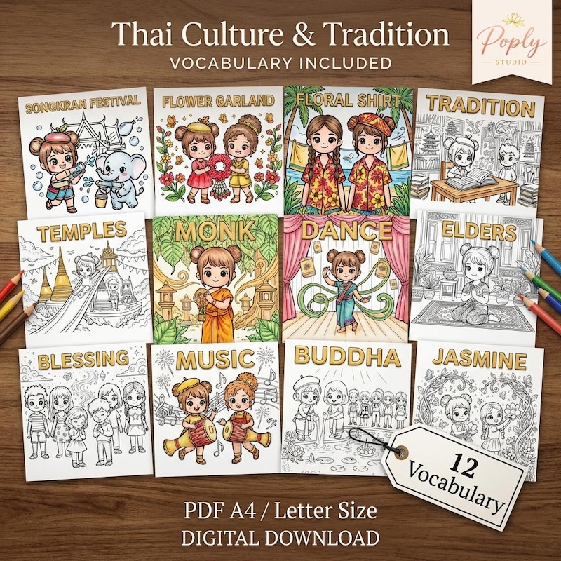 Thai Culture Coloring - Etsy UK