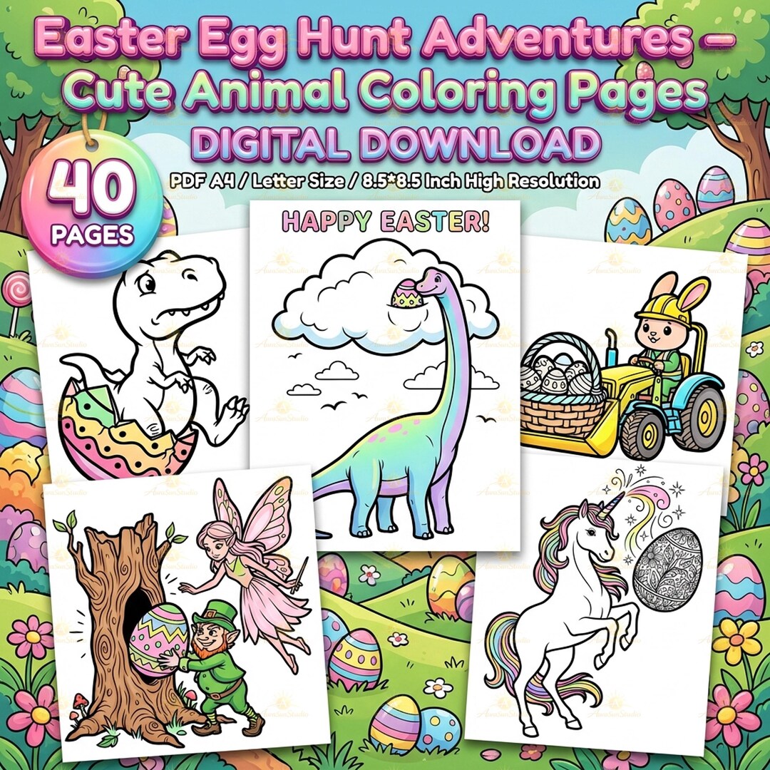 Easter Egg Hunt Coloring Book, Animals, 40 Pages (digital Download) - Etsy