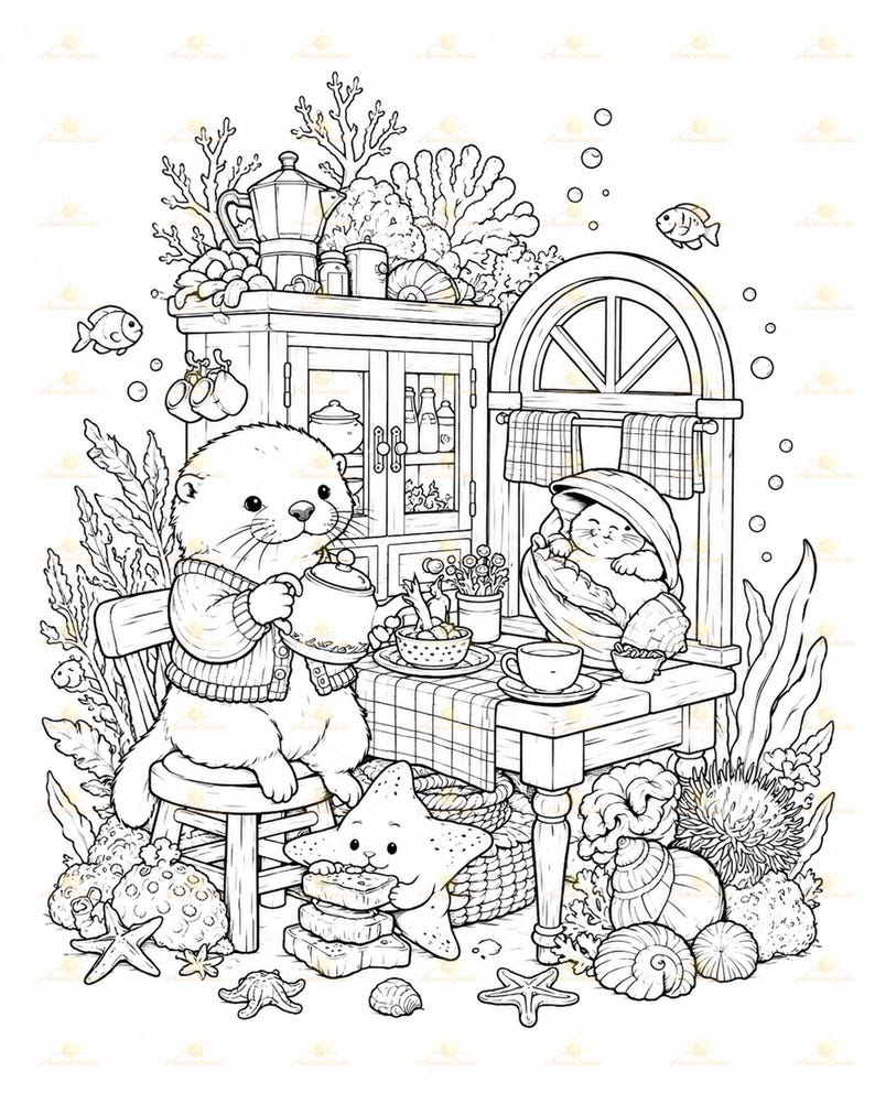 Cozy Ocean Friends Coloring Book, Whimsical Marine Life, 28 Pages ...