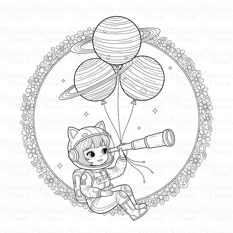 Celestial Girl Coloring Pages – Cute Fantasy Space Kids | 30 Printable ...