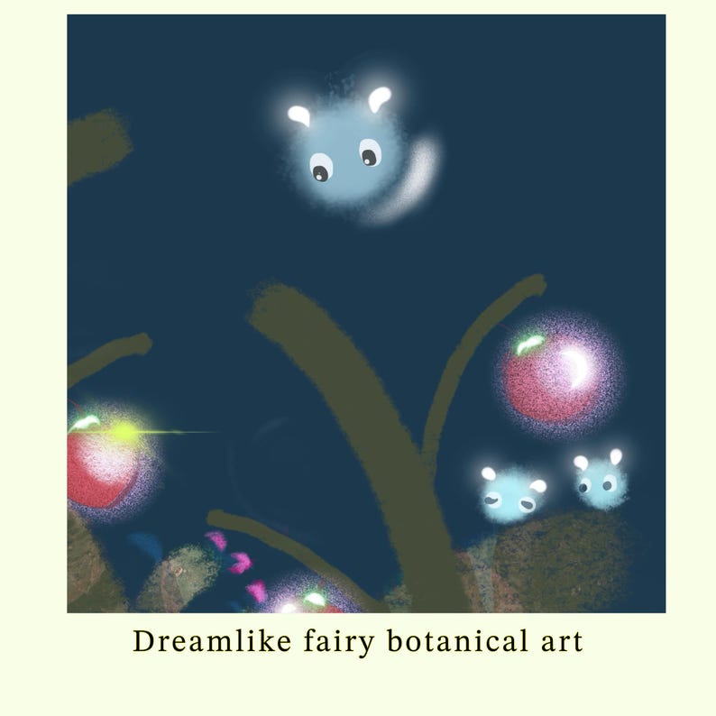 Fantasy Fairy Garden Print, Glowing Berry Illustration, Whimsical ...