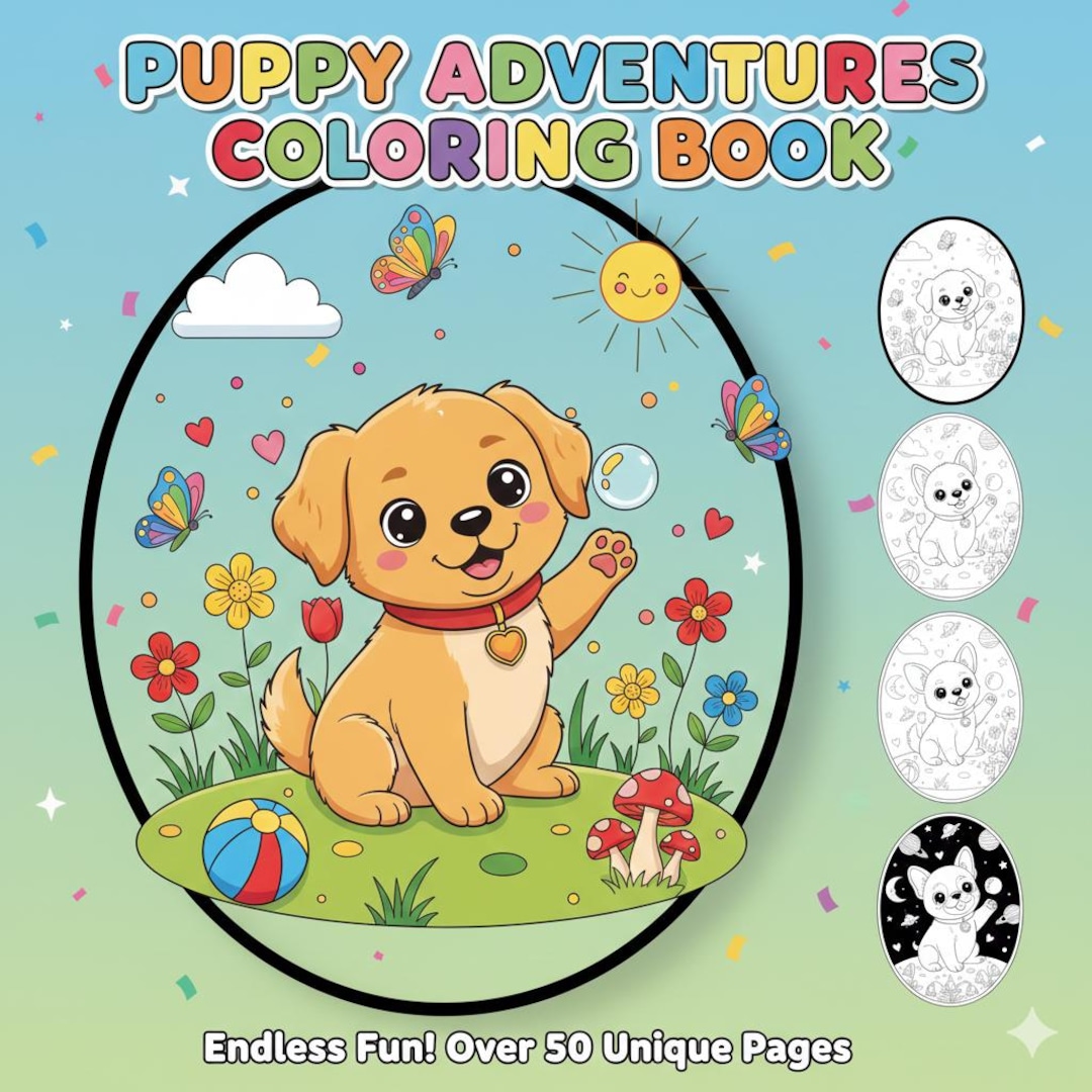 Puppy Coloring Book for Kids, Dog Activity Pages (digital Download PDF ...