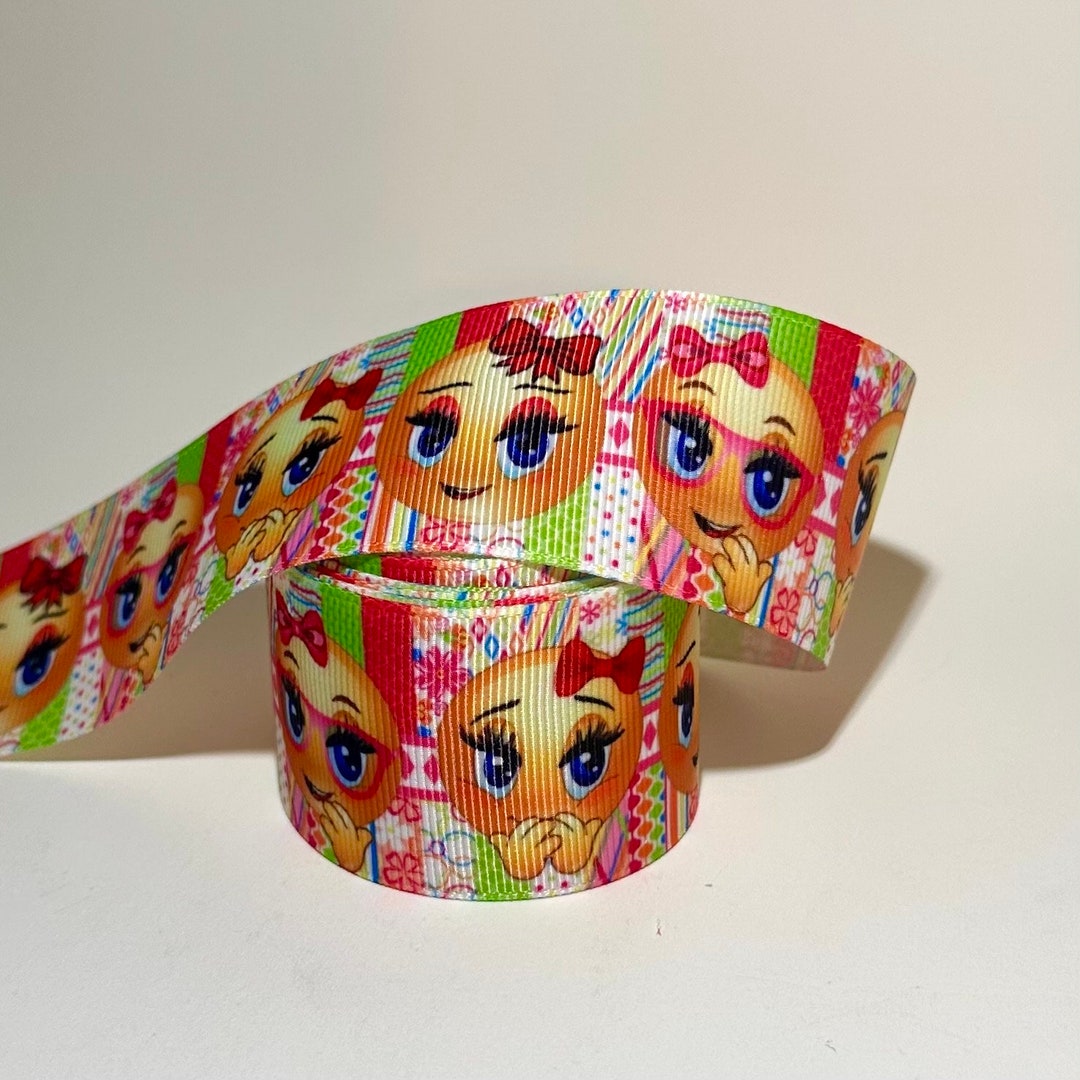 Smiley Face Emoticon Print Grosgrain Ribbon - 1.5” Wide - by the Yard ...