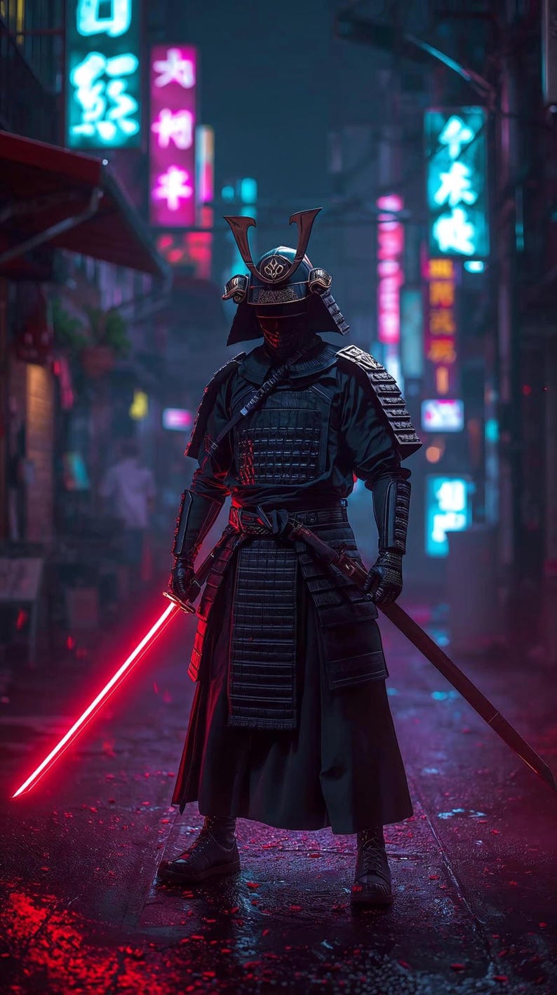 Dark Samurai Neon Wallpaper Pack 4K | Cyber Samurai AI Art | AMOLED ...