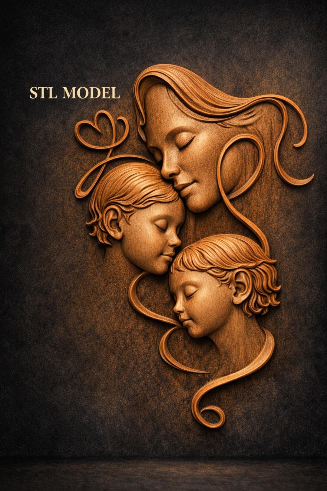 Mother and Children 3D Relief STL | CNC Carving, Wall Art (digital ...