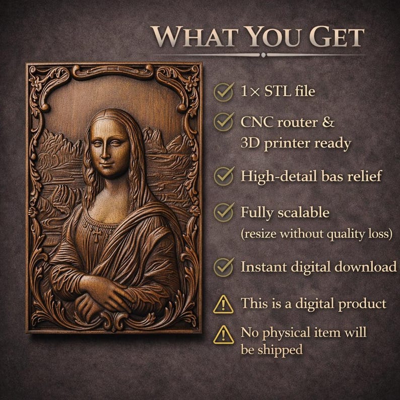 Mona Lisa Bas Relief STL | 3D CNC Wall Art - Etsy