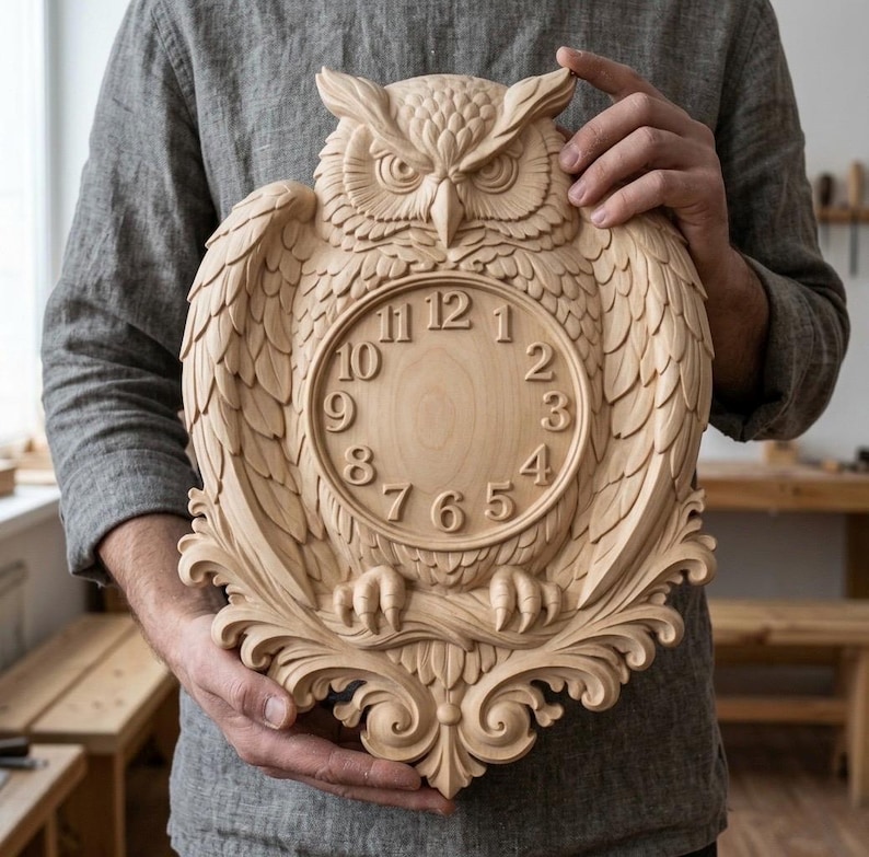 Owl Wall Clock 3D STL File | CNC Wood Carving Relief Router Model - Etsy