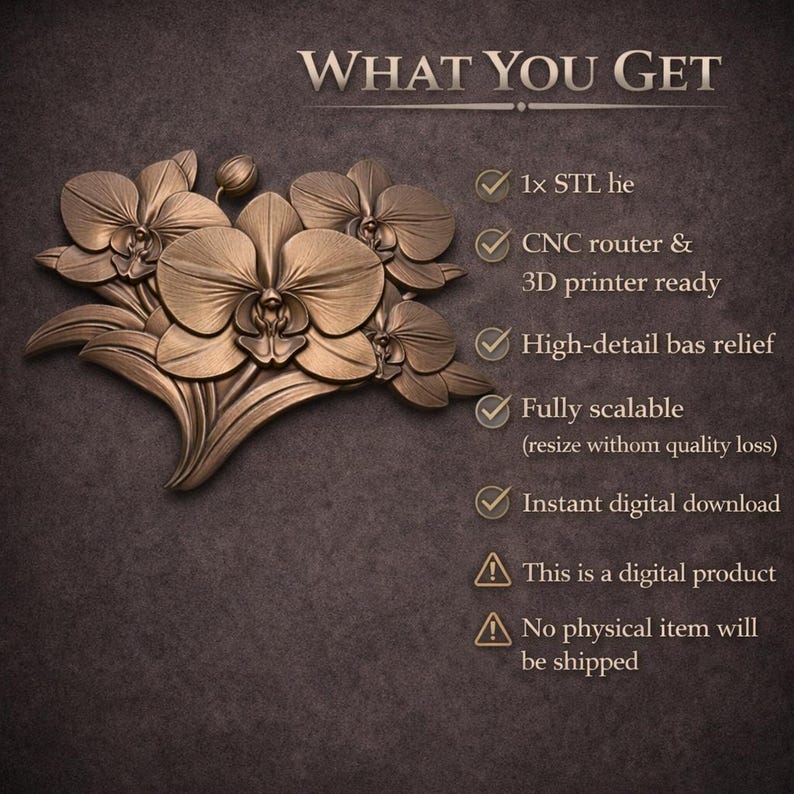 Orchid Relief 3D STL File for CNC Router & 3D Printing | Floral ...