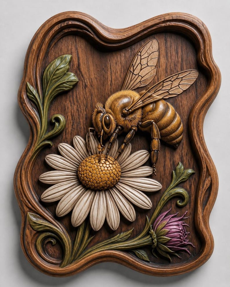 Bee Flower 3D Model | CNC Wood Relief, STL Digital File - Etsy