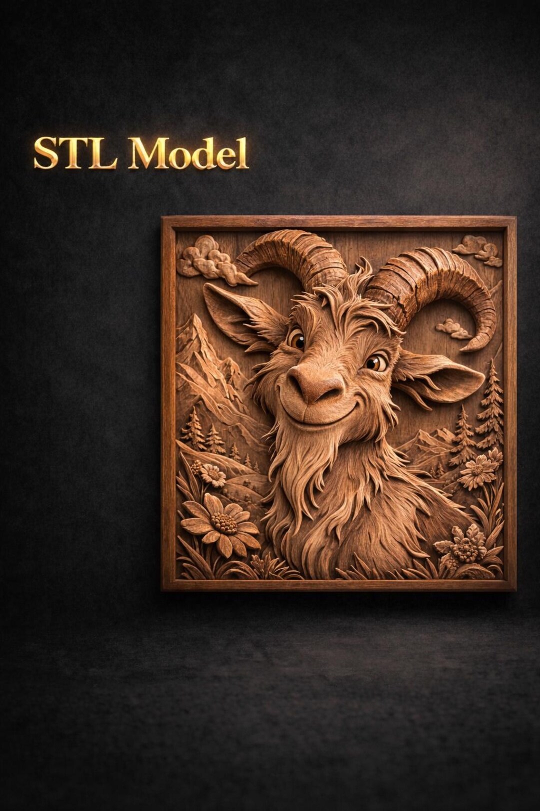 Goat Bas Relief STL Model for CNC Router Wood Carving (digital Download ...