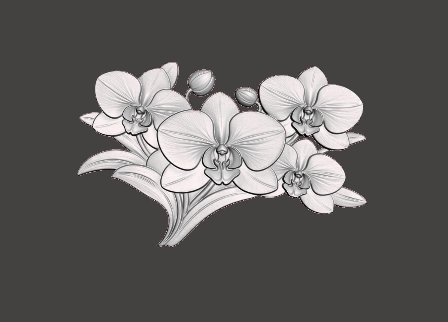 Orchid Relief 3D STL File for CNC Router & 3D Printing | Floral ...