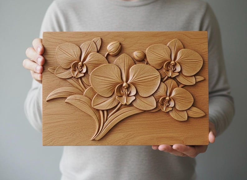 Orchid Relief 3D STL File for CNC Router & 3D Printing | Floral ...