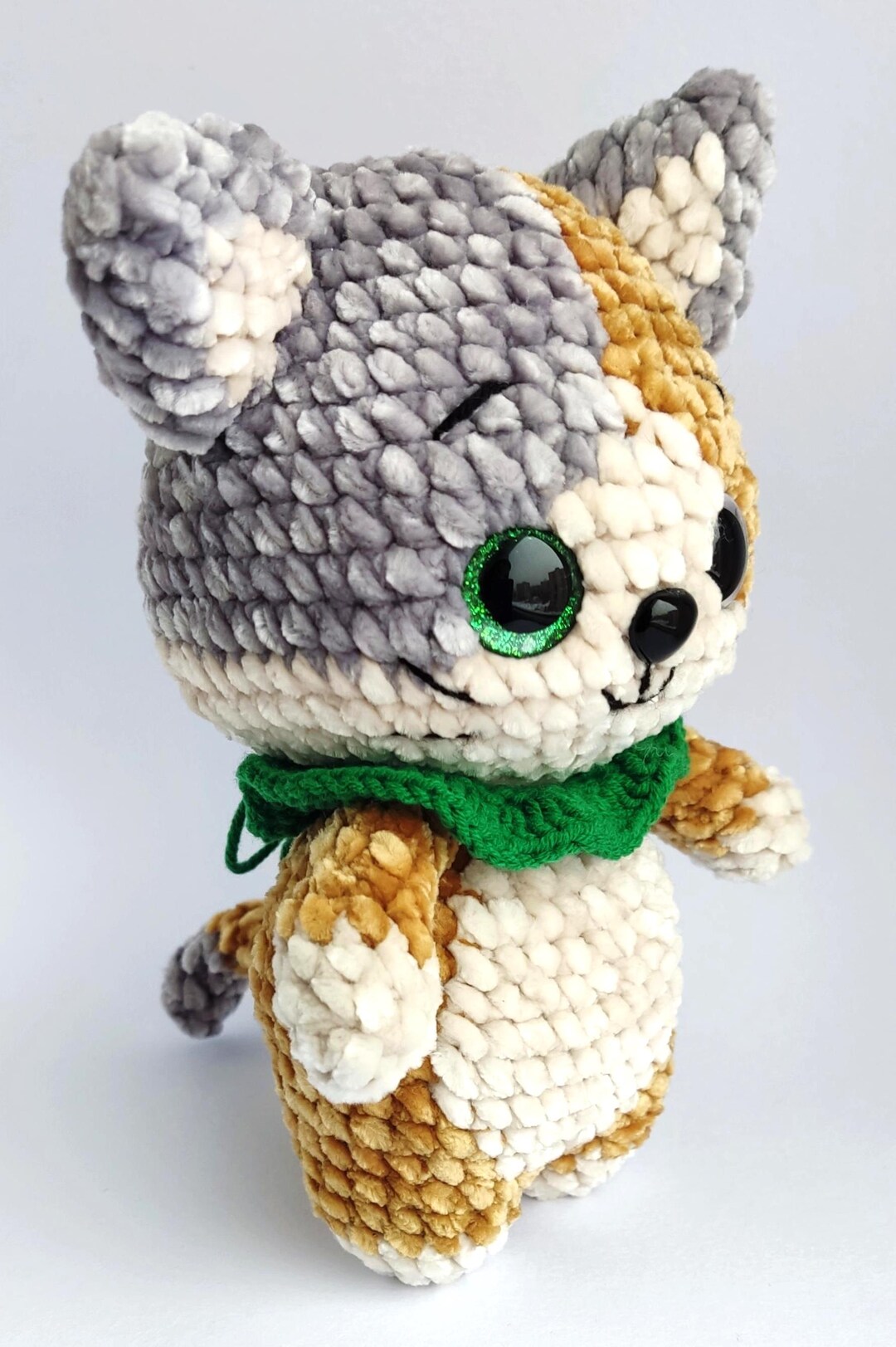 Calico Cat Crochet Plush Toy With Green Eyes Nursery Decor - Etsy