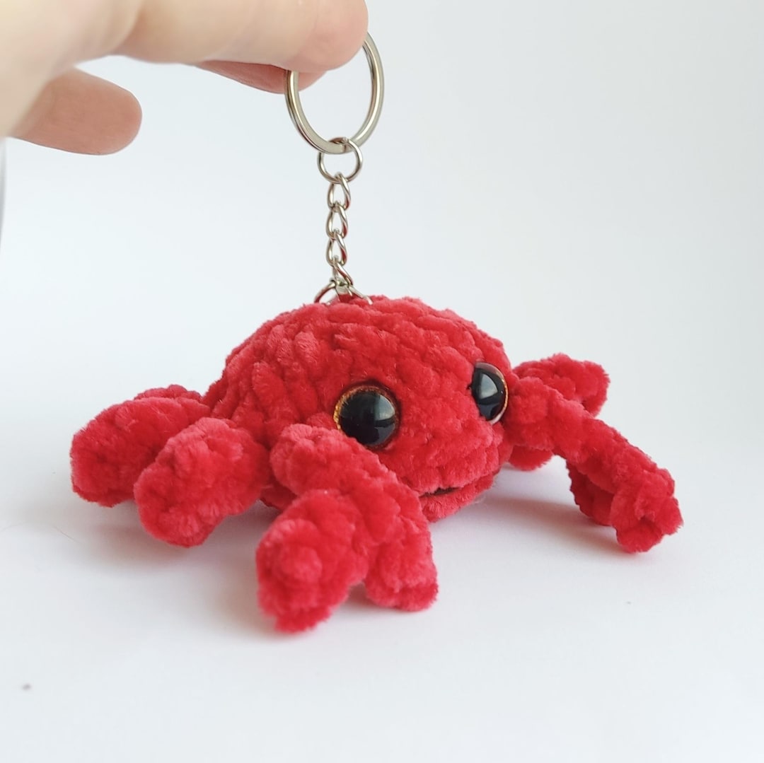 Crochet Crab Keychain - Red Sea Animal Plushie - Ocean Theme Bag Charm ...