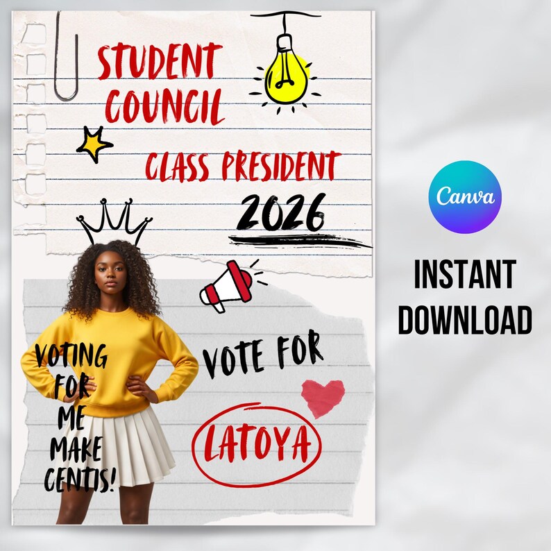 Student Council Campaign Flyer, School Election Poster, Canva Editable ...