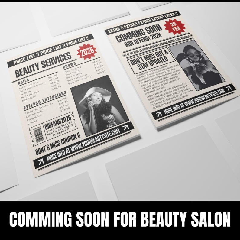 Vintage BEAUTY SALON Newspaper Template, Retro Price List Template ...