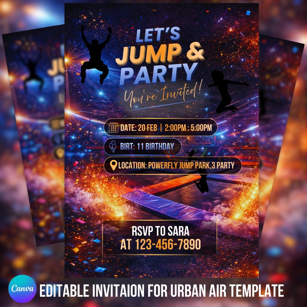Trampoline Birthday Party Invitation – Urban Air Flyer, Editable Canva ...