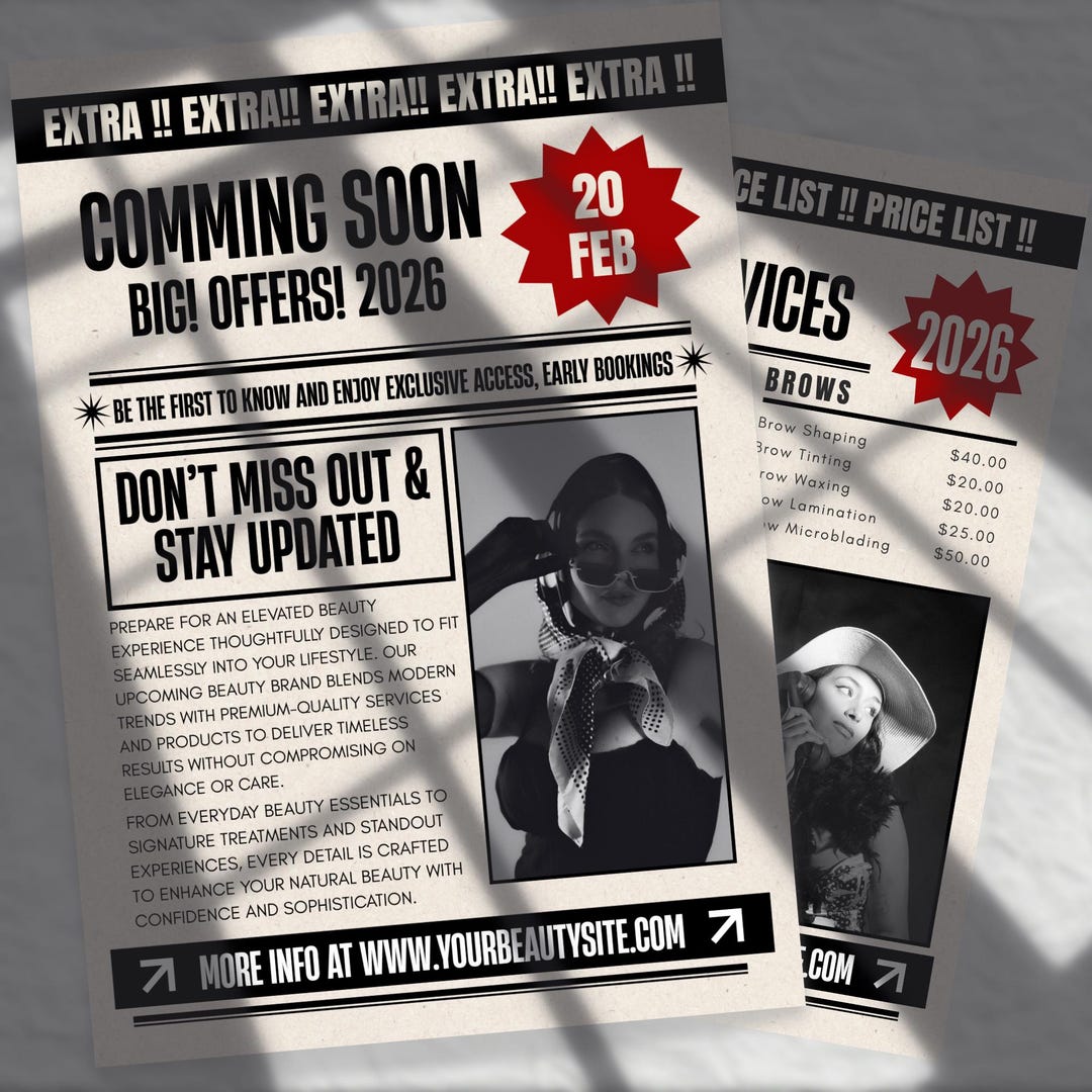 Vintage BEAUTY SALON Newspaper Template, Retro Price List Template ...