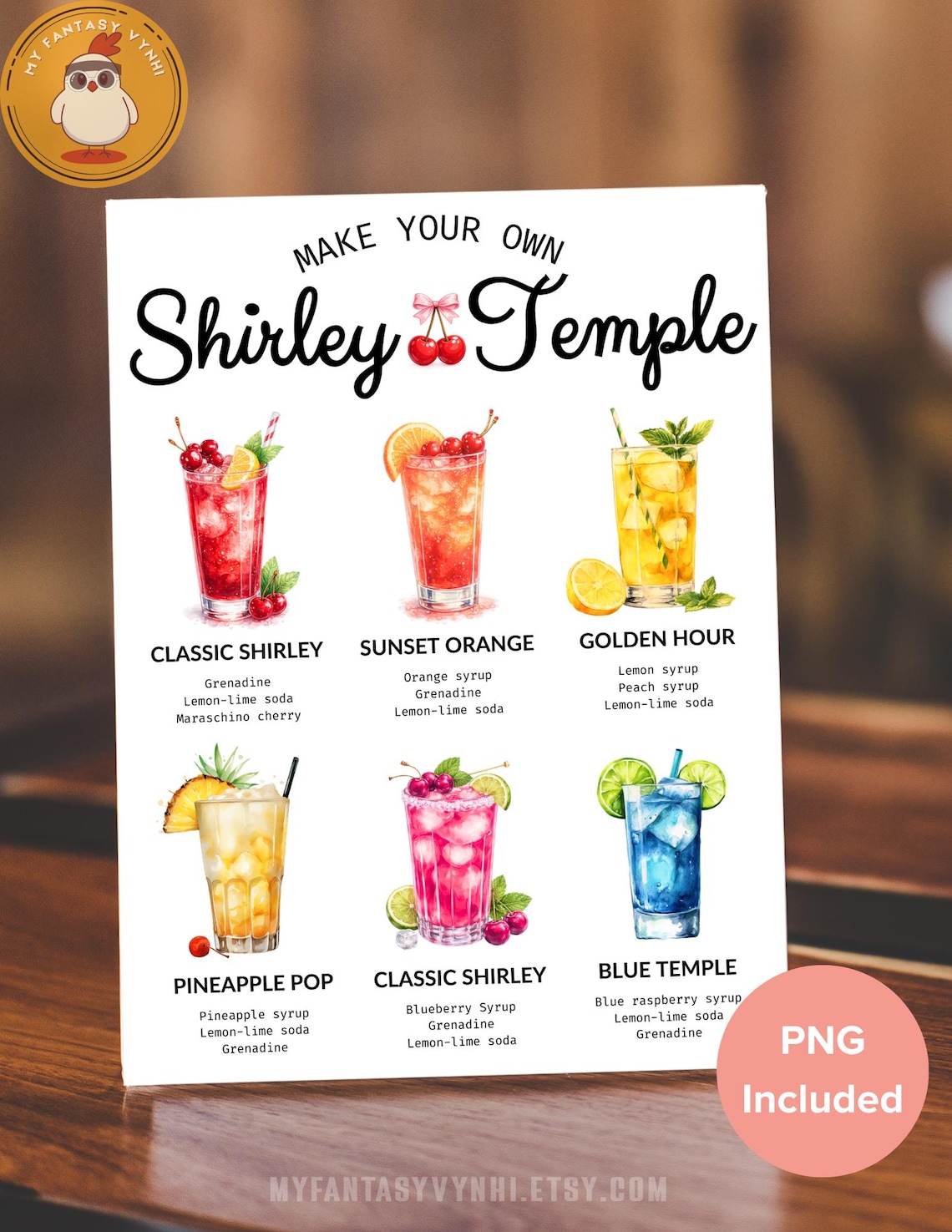 PERSONALIZED Shirley Temple Sign Template Non-alcoholic Bar Menu ...