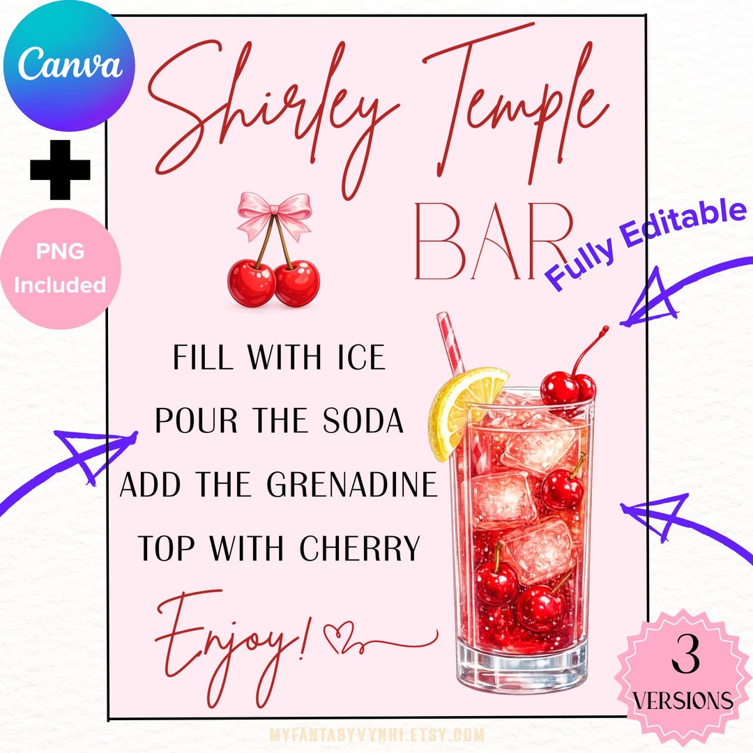 Printable Shirley Temple Bar Sign Template Cherry Drink Decor Sign ...