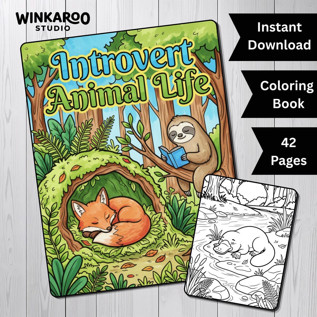 Introvert Animal Coloring Pages, Bold Easy Adult Stress Relief Art (45 ...