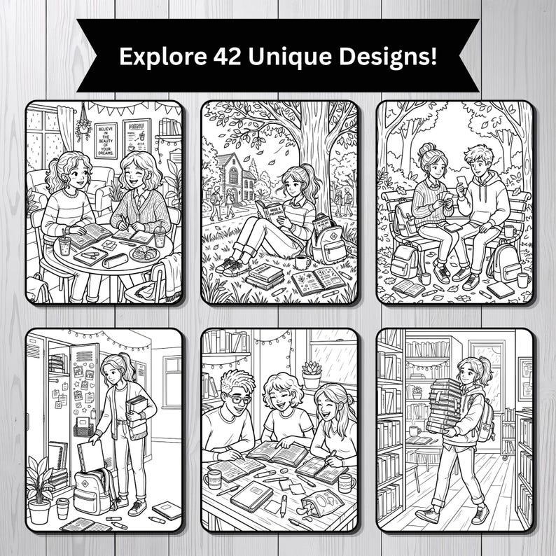 Study & School Life Coloring Book, Cozy Student, 42 Pages (digital ...