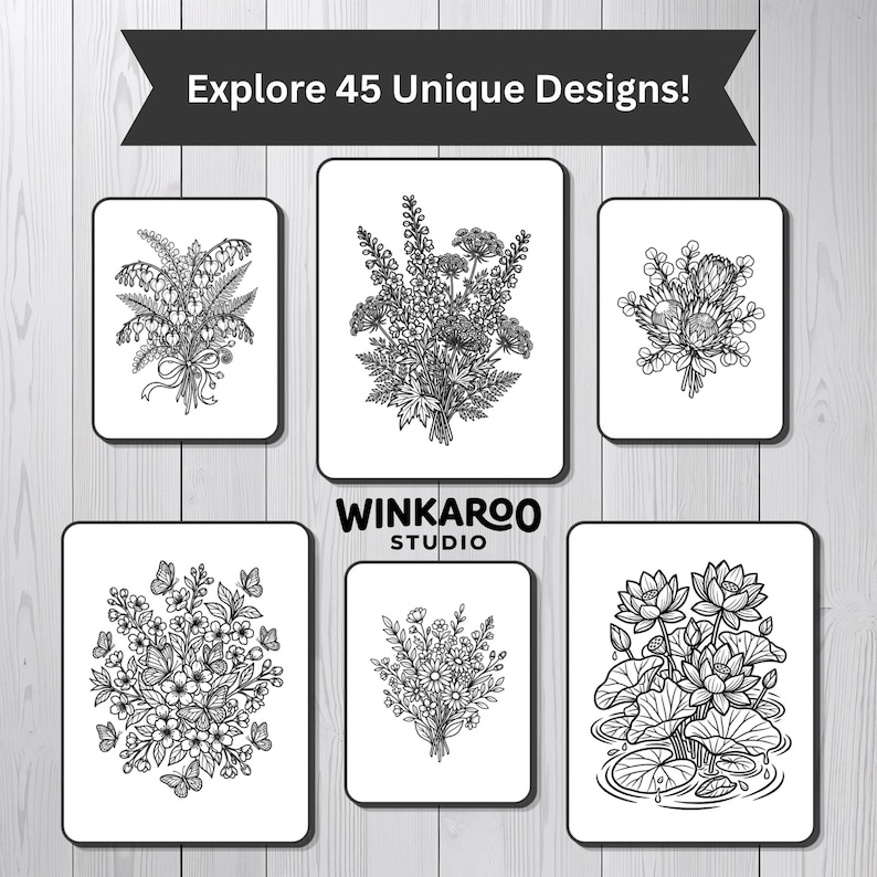 Elegant Flower Bouquets Coloring Book | 45 Botanical Pages (PDF SVG PNG ...