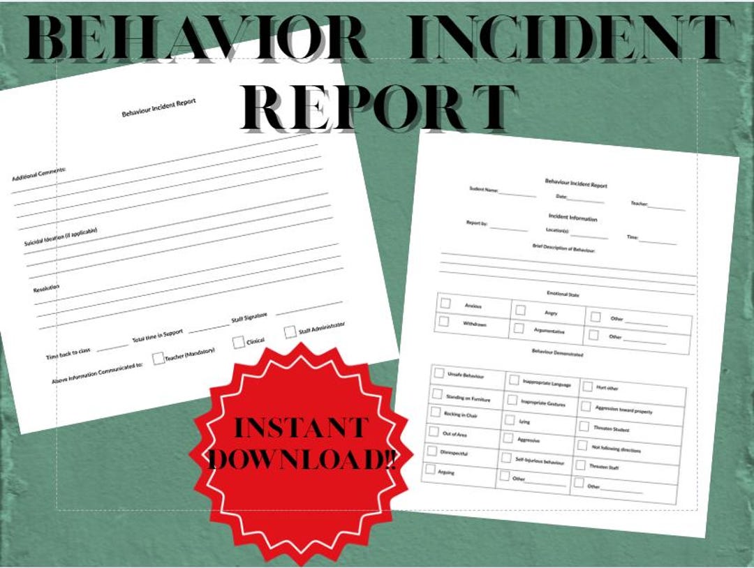 Classroom Behavior Incident Report Form, Teacher Documentation/ Digital ...