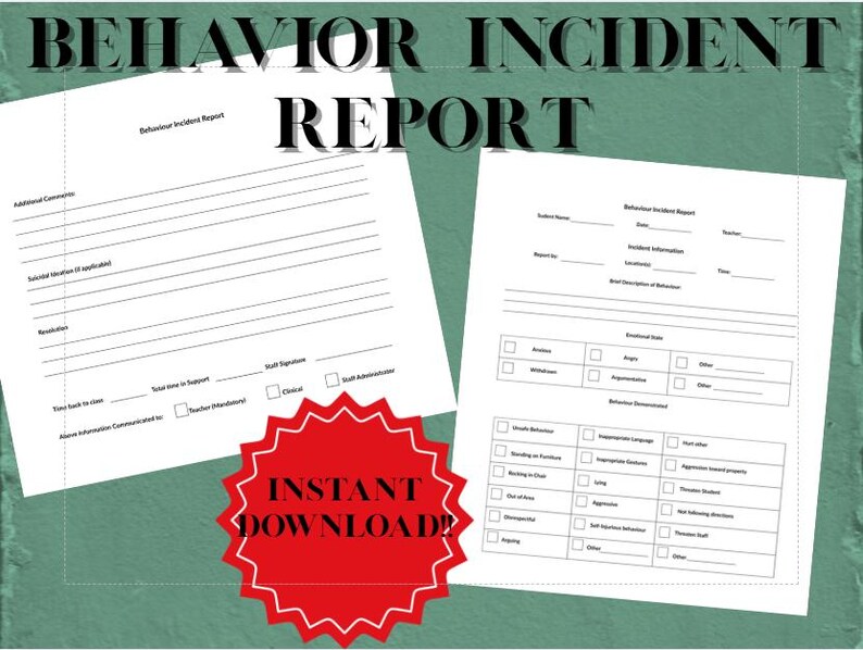 Classroom Behavior Incident Report Form, Teacher Documentation/ Digital ...
