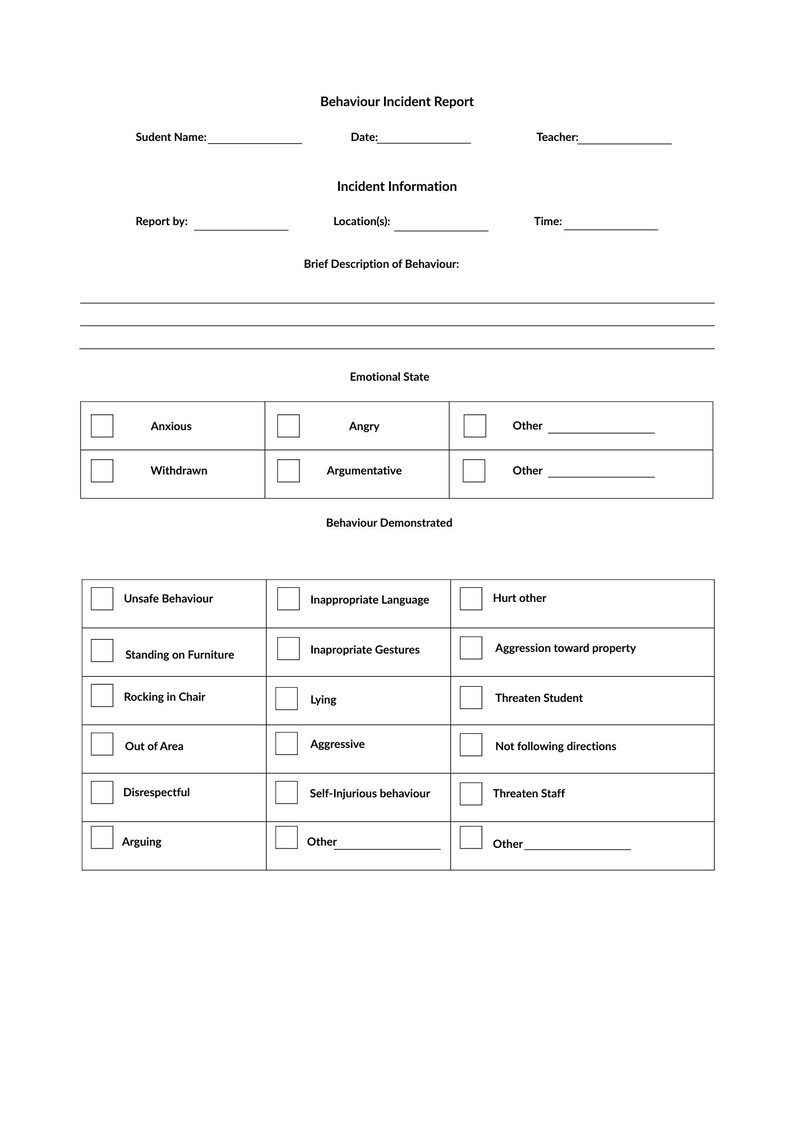 Classroom Behavior Incident Report Form, Teacher Documentation/ Digital ...
