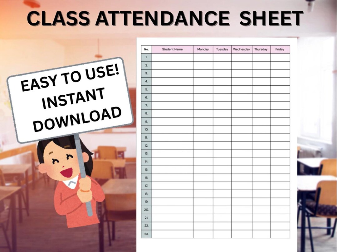Printable Class Attendance Sheet | Teacher Planner | Student Attendance ...