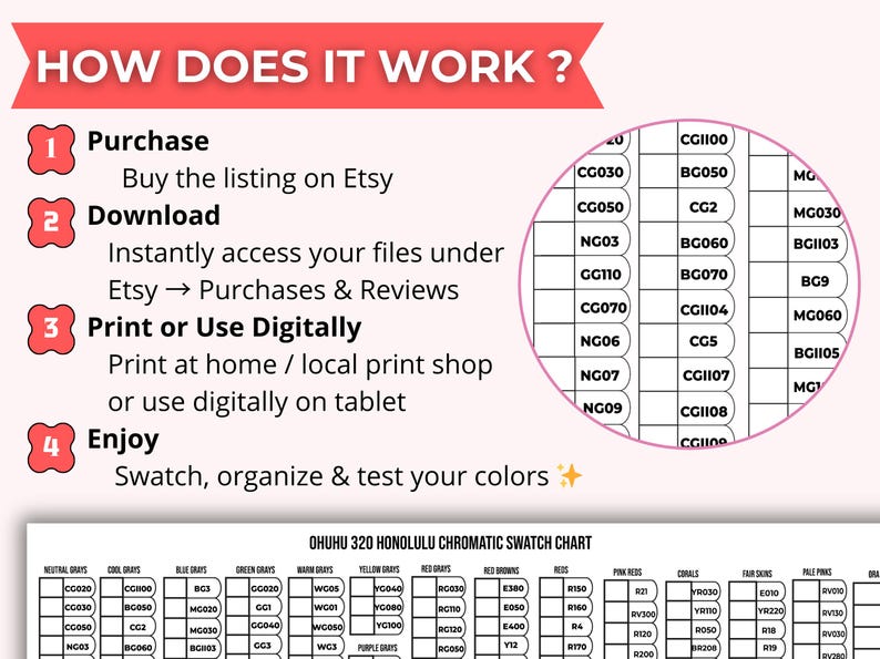 Ohuhu Honolulu 320 Swatch Chart (old Codes) (printable PDF, PNG A4/US ...